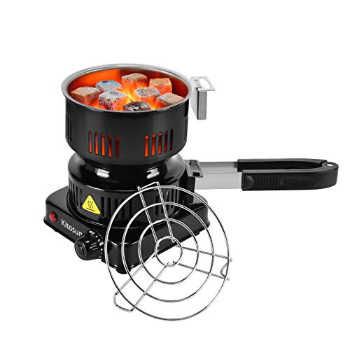 Electric Stove Coconut Charcoal Starter - ETL Approved Hot Plate Durable Faster Coal Burner 120V~600W with Detachable Handle Stainless Steel Grill & Rack Smart Heat Control Long Cable for BBQ Kitchen