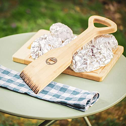 Charware Classic Grill Scraper: Premium Non-Bristle Wooden Grill Cleaner Non-Wire BBQ Brush - Premium 100% Pine 17" Cleaning Brush Wooden Grill Paddle Tool with Bottle Opener (Smoked Pine)