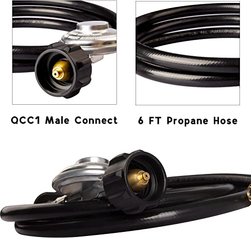 DOZYANT 6 Feet Propane Regulator and Hose for Blackstone 17inch and 22inch Table Top Griddle, Replacement Parts Connect to Large Propane Tank