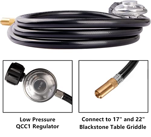 DOZYANT 6 Feet Propane Regulator and Hose for Blackstone 17inch and 22inch Table Top Griddle, Replacement Parts Connect to Large Propane Tank