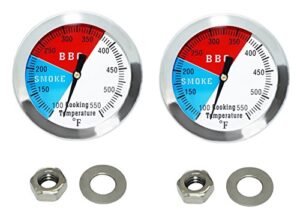 2 inch bbq thermometer gauge 2 pcs charcoal grill pit smoker temp gauge grill thermometer replacement for smoker grill wood charcoal pit, grill temp thermometer