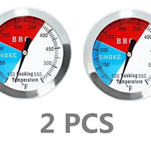 2 inch BBQ Thermometer Gauge 2 Pcs Charcoal Grill Pit Smoker Temp Gauge Grill Thermometer Replacement for Smoker Grill Wood Charcoal Pit, Grill Temp Thermometer