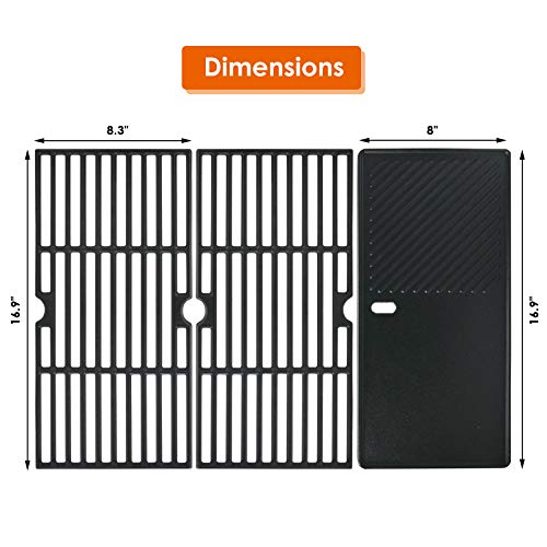 Uniflasy Grill Parts for Charbroil Advantage 463343015, 463344015, 463344116, Kenmore, Broil King Gas Grills G467-0002-W1 Grates and Griddle Replacement, 16 15/16" Cast Iron Cooking Grids, 3-Pack