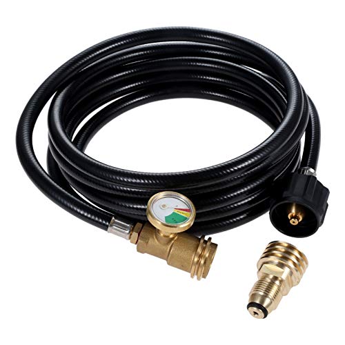 12 Feet Propane Extension Hose with Gauge, Tank Adapter Converts POL LP Tank to Male QCC1 / Type1, Fit for RV, Gas Grill, Heater, Fire Pit and Most Propane Appliances