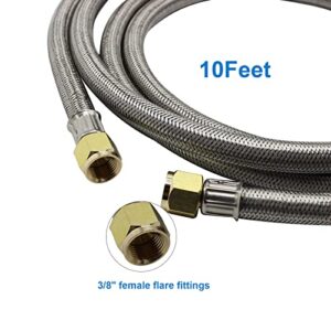 10 Feet High Pressure Braided Propane Hose Extension with Conversion Coupling 3/8" Flare to 1/2" Female NPT, 1/4" Male NPT, 3/8" Male NPT, 3/8" Male Flare for RV, Cooker, Propane Fire Pit, Heater