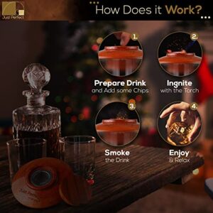 Just, Perfect and Regular Cocktail Smoker Kit with Torch, 6 Flavors Wood Chips, 4 Marble Ice Cubes, 1 Bonus Drinking Cards Game- Old Fashioned Wood Smoker for Whiskey | Cheese | Gift for Bourbon Drinks Lovers (No Butane)