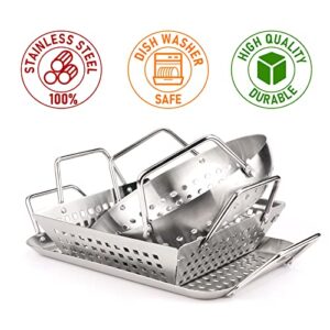 Grisun Vegetable Grill Baskets 3 PCS - Heavy Duty BBQ Grill Baskets for Outdoor Grill with handle, Stainless Steel BBQ Vegetable Grilling Baskets with a Round Wok Grill Pan, Dishwasher Safe