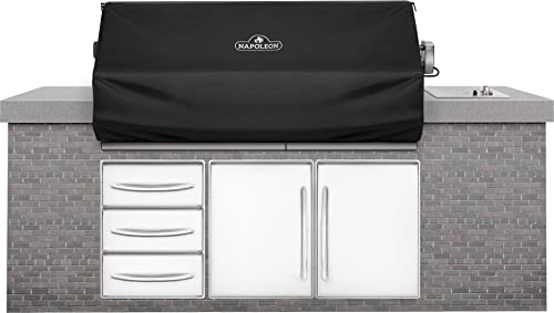 Napoleon 61826 PRO 825 Vented All Weather Waterproof Fabric Built-In Island Grill Cover with Adjustable Hook and Loop Straps, Black