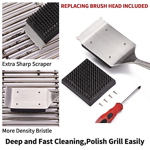 BBQ Grill Tools Set Accessories,Rose Wooden 17'' Heavy Duty Essential Grilling Barbecue utensils with Super Thick Stainless Steel Spatula,Clean Brush,Tongs,Knife for Outdoor grill. Grill Gifts for Men