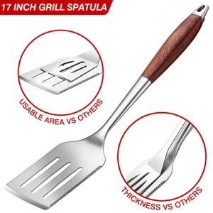 BBQ Grill Tools Set Accessories,Rose Wooden 17'' Heavy Duty Essential Grilling Barbecue utensils with Super Thick Stainless Steel Spatula,Clean Brush,Tongs,Knife for Outdoor grill. Grill Gifts for Men