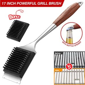 BBQ Grill Tools Set Accessories,Rose Wooden 17'' Heavy Duty Essential Grilling Barbecue utensils with Super Thick Stainless Steel Spatula,Clean Brush,Tongs,Knife for Outdoor grill. Grill Gifts for Men