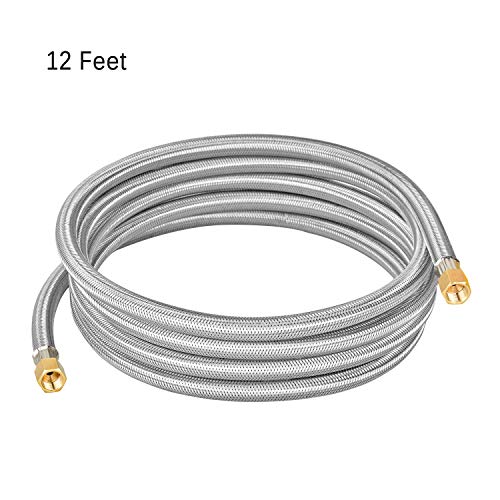 only fire BBQ 12 Foot Braided Stainless Steel Propane Hose Assembly with Both 1/4" Female Flare for Gas Grill, Fire Pit Table, Heater,etc