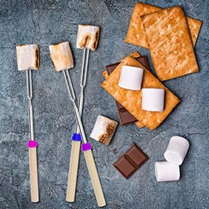 Totoose Extendable Marshmallow Roasting Sticks - Set of 8 Telescoping Smores Skewers & Hot Dog Forks with Wooden Handle for Fire Pit Campfire - 32 inch Stainless Steel BBQ Kit for Outdoor Camping