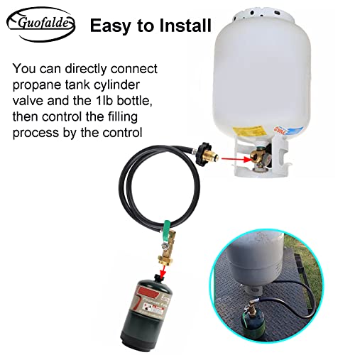 GUOFALDE 3FT POL Propane Refill Adapter Hose, for POL Type 1LB Propane Refill Hose 350PSI High Pressure Camping Grill, with ON/Off Control Valve, 1LB Tank Bottle Adapter Connection