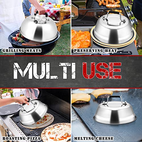 Cheese Melting Dome Set of 3, Joyfair Griddle Basting Covers, Stainless Steel Grill Cooking Lids with Adjustable Vent For Outdoor BBQ/Kitchen, Heavy Gauge Metal & Heat-resistant Handle(6.5’’-9’’-12’’)