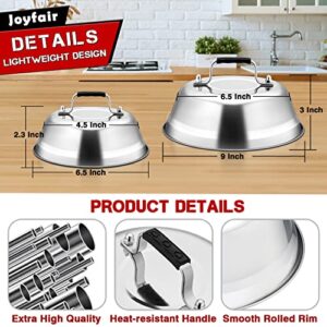 Cheese Melting Dome Set of 3, Joyfair Griddle Basting Covers, Stainless Steel Grill Cooking Lids with Adjustable Vent For Outdoor BBQ/Kitchen, Heavy Gauge Metal & Heat-resistant Handle(6.5’’-9’’-12’’)