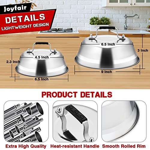 Cheese Melting Dome Set of 3, Joyfair Griddle Basting Covers, Stainless Steel Grill Cooking Lids with Adjustable Vent For Outdoor BBQ/Kitchen, Heavy Gauge Metal & Heat-resistant Handle(6.5’’-9’’-12’’)