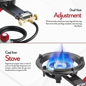 GasOne 2051 Cast Iron Gas Cooker Stove with 0-20PSI Propane Regulator and 4ft Hose for Outdoors, Burner