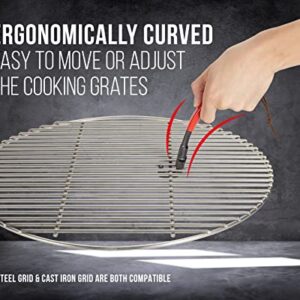 GriAddict Universal Grill Grate Lifter Tool - Hot Surfaces Handling Cooking Grid Lifter Gripper with Non-Slip and Anti-scalding Coating Handle fits Most Heavy-Duty Cast Iron and Stainless Grates