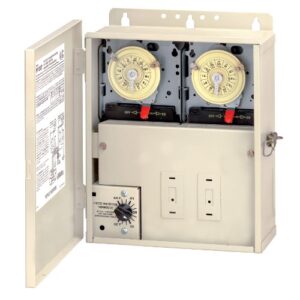 intermatic pf1202t control system with freeze protection and power center with two t104m mechanisms, beige