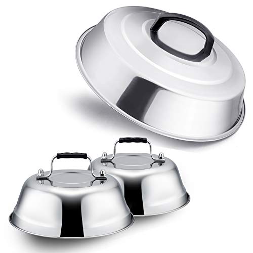 Professional Melting Dome Lid Set of 3, Leonyo 12"- 9" Metal Steam Basting Cover for Griddle Grill Top, Stainless Steel Griddle Accessories for BBQ Flat Top Kitchen Cooking Burger Cheese, Heat Proof