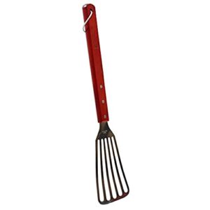 tablecraft 18″ heavy duty long handle fish turner, silver, red, black