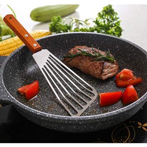 11-inch Stainless Steel Fish Spatula Turner, Slotted Turner with a wooden handle, Kitchen Metal Spatula for Flipping Frying Grilling