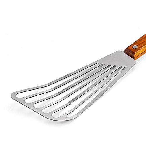 11-inch Stainless Steel Fish Spatula Turner, Slotted Turner with a wooden handle, Kitchen Metal Spatula for Flipping Frying Grilling