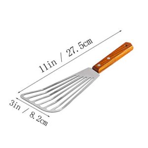 11-inch Stainless Steel Fish Spatula Turner, Slotted Turner with a wooden handle, Kitchen Metal Spatula for Flipping Frying Grilling