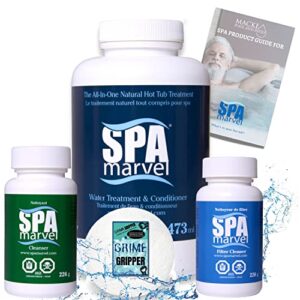 macke pool & patio spa marvel treatment and conditioner, spa marvel cleanser, spa marvel filter cleaner natural solution hot tub water care system moisturizer cleaner and absorbent sponge