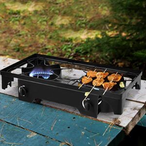 GYMAX Outdoor Stove, 2-Burner High Pressure Propane Gas Camp Stove with Detachable Height Adjustable Legs, Perfect for Camping Patio, 150,000-BTU