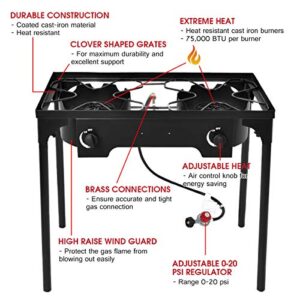 GYMAX Outdoor Stove, 2-Burner High Pressure Propane Gas Camp Stove with Detachable Height Adjustable Legs, Perfect for Camping Patio, 150,000-BTU