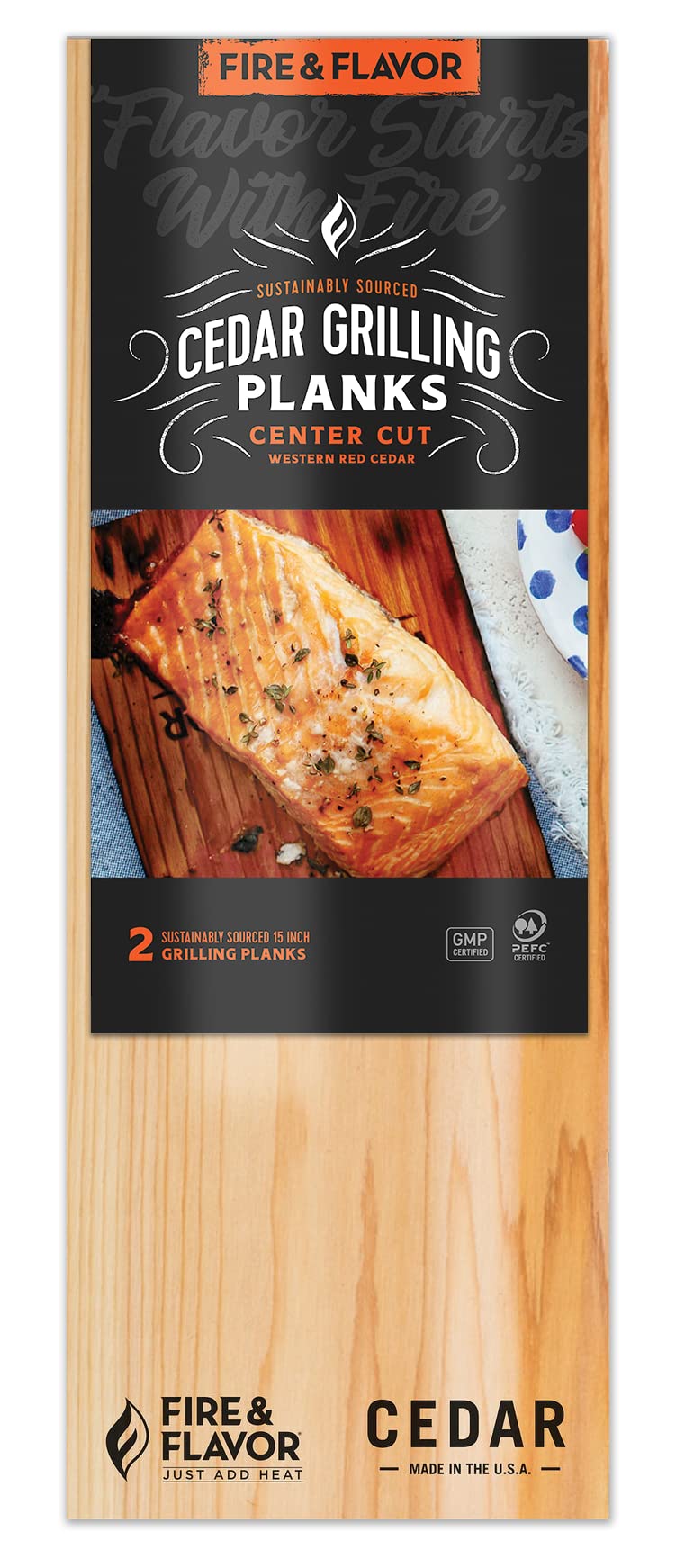 Fire & Flavor FFPD110, Cedar Planked Salmon, Sustainably Sourced & Certified, 2-Pack, 11 inch, 15 inch, Brown