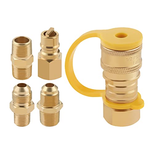 TEENGSE 3/8inch Natural Gas Quick Connect Fittings, Propane Gas Grill Quick Connector Adapter kit, LP Gas Propane Hose Quick Disconnect Set, Brass Tube Fitting for Gas Grill, Patio Heater