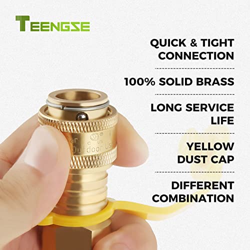 TEENGSE 3/8inch Natural Gas Quick Connect Fittings, Propane Gas Grill Quick Connector Adapter kit, LP Gas Propane Hose Quick Disconnect Set, Brass Tube Fitting for Gas Grill, Patio Heater