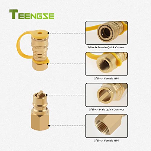 TEENGSE 3/8inch Natural Gas Quick Connect Fittings, Propane Gas Grill Quick Connector Adapter kit, LP Gas Propane Hose Quick Disconnect Set, Brass Tube Fitting for Gas Grill, Patio Heater