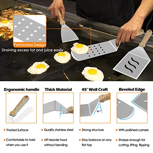 Griddle Accessories Kit of 19, HaSteeL Stainless Steel Teppanyaki Spatula Tools Set, Heavy Duty Metal Spatula, Melting Dome, Burger Press for Grilling Camping Cooking Indoor & Outdoor, Easy to Clean