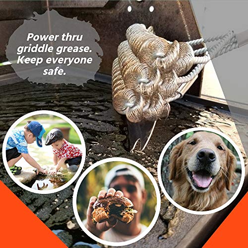 Grizzly Grilling Grill Brush and Scraper - Bristle Free Stainless Steel BBQ Cleaning Tool - No Wire Scrubber Best for Gas/Charcoal/Porcelain Grill Grates - Safe Barbeque Accessories