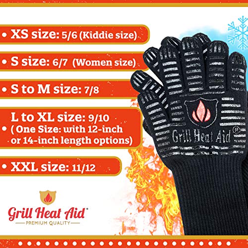 GRILL HEAT AID BBQ Gloves Heat Resistant 1,472℉ Extreme. Dexterity in Kitchen to Handle Cooking Hot Food in Oven, Cast Iron, Pizza, Baking, Barbecue, Smoker & Camping. Fireproof Use for Men & Women