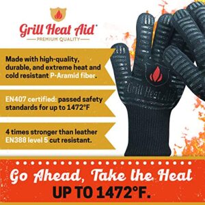 GRILL HEAT AID BBQ Gloves Heat Resistant 1,472℉ Extreme. Dexterity in Kitchen to Handle Cooking Hot Food in Oven, Cast Iron, Pizza, Baking, Barbecue, Smoker & Camping. Fireproof Use for Men & Women