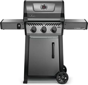 napoleon freestyle 365 propane gas bbq grill – f365dpgt – barbecue gas cart, with 3 burners, folding side shelves, instant failsafe ignition, porcelain coated cast iron cooking grids