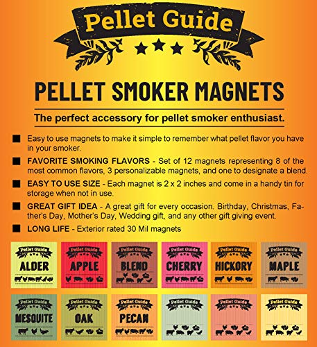 Pellet Magnets, Set of 12, to Help You Remember The Flavor of Pellet You Used Last in Your Smoker.