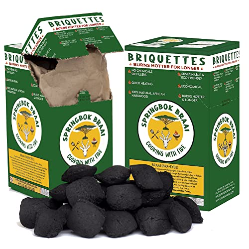 Springbok Braai Best Charcoal Briquettes for Grilling - All Natural Hardwood Briquettes Charcoal for Smoker, Outdoor BBQ Grill - High Heat, Long Lasting, Economical, Sustainable Acacia Wood,1x5 lb Box