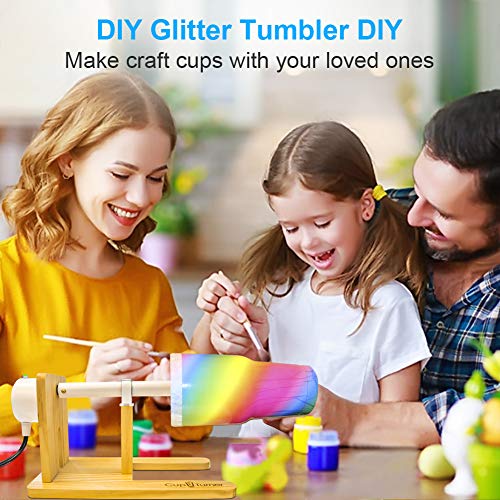 Cup Turner for Crafts Tumbler Cup Spinner Machine Kit,Wood Cuptisserie Turner DIY Glitter Epoxy Tumblers with Silent UL Motor Safety Switch 2 Foams Accessories (Simple)