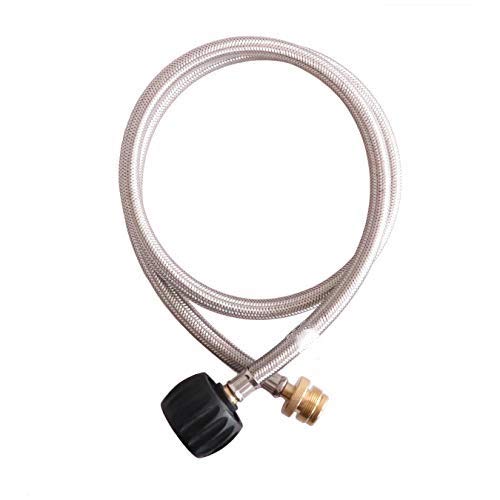 KIBOW Type 1(QCC 1) 4FT Stainless Steel Braided Propane Hose & Adapter/Connects 1LB Propane Tank Connector Appliances to a Refillable Bulk Propane Cylinder