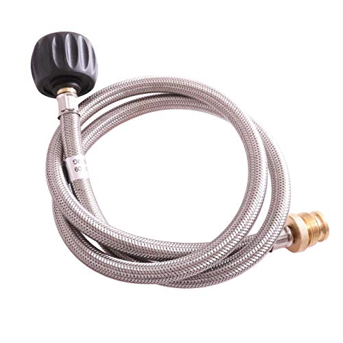 KIBOW Type 1(QCC 1) 4FT Stainless Steel Braided Propane Hose & Adapter/Connects 1LB Propane Tank Connector Appliances to a Refillable Bulk Propane Cylinder