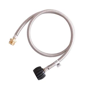 KIBOW Type 1(QCC 1) 4FT Stainless Steel Braided Propane Hose & Adapter/Connects 1LB Propane Tank Connector Appliances to a Refillable Bulk Propane Cylinder