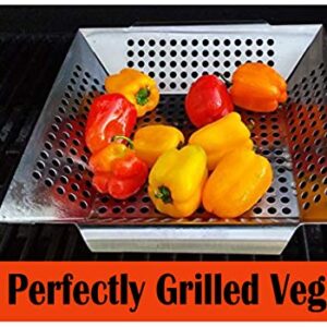 Professional Grade Stainless Steel Grill Basket, BBQ Accessories, Meats, Vegetables, Seafood, Pizza, Kabob. Fits Charcoal, Gas Grills Camping Cookware Grill Tool Gift for Dad