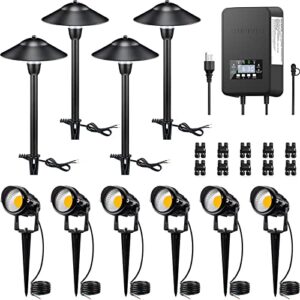 SUNVIE LED Landscape Lighting Kit Low Voltage Landscape Lights with Transformer 12-24V AC/DC Low Voltage Pathway Lights Waterproof Aluminum Landscape Spotlights Path Lights for Yard House Tree