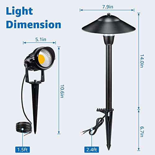 SUNVIE LED Landscape Lighting Kit Low Voltage Landscape Lights with Transformer 12-24V AC/DC Low Voltage Pathway Lights Waterproof Aluminum Landscape Spotlights Path Lights for Yard House Tree